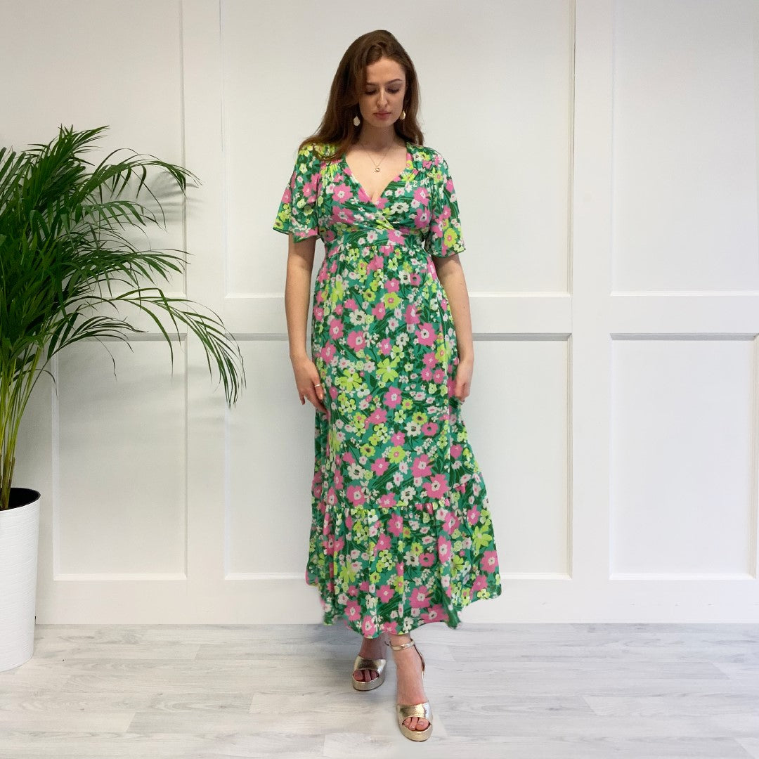 The Edith Green Floral Midi Dress – Twisted Wunder